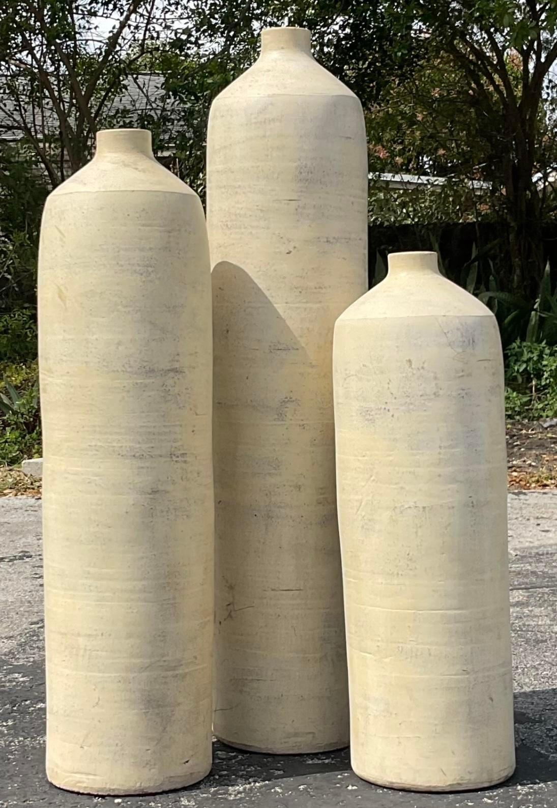 Vintage Boho Monumental Trio of Floor Vases For Sale at 1stDibs