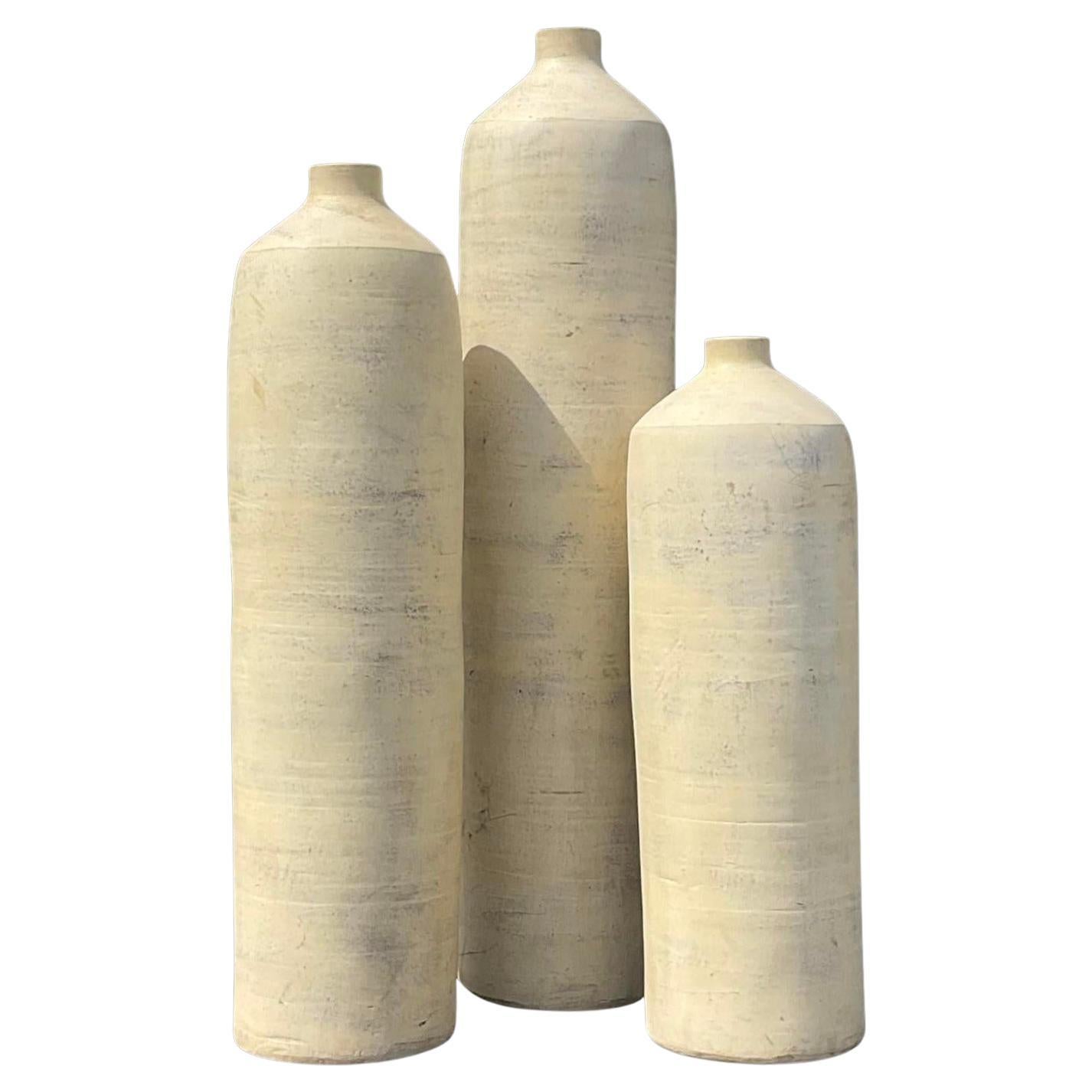 Vintage Boho Monumental Trio of Floor Vases For Sale at 1stDibs