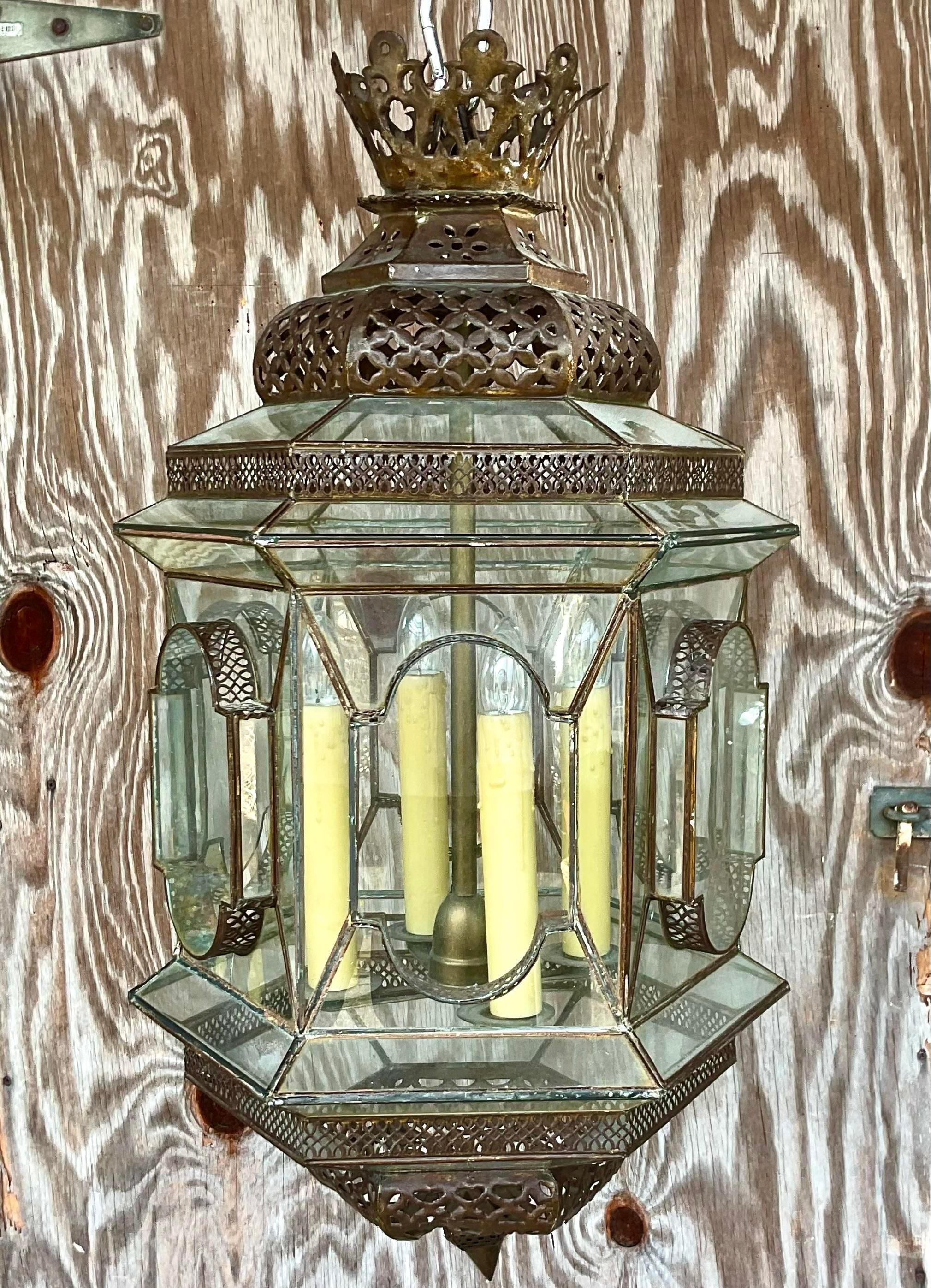 Vintage Boho Moroccan Morrish Patinated Lantern For Sale at 1stDibs
