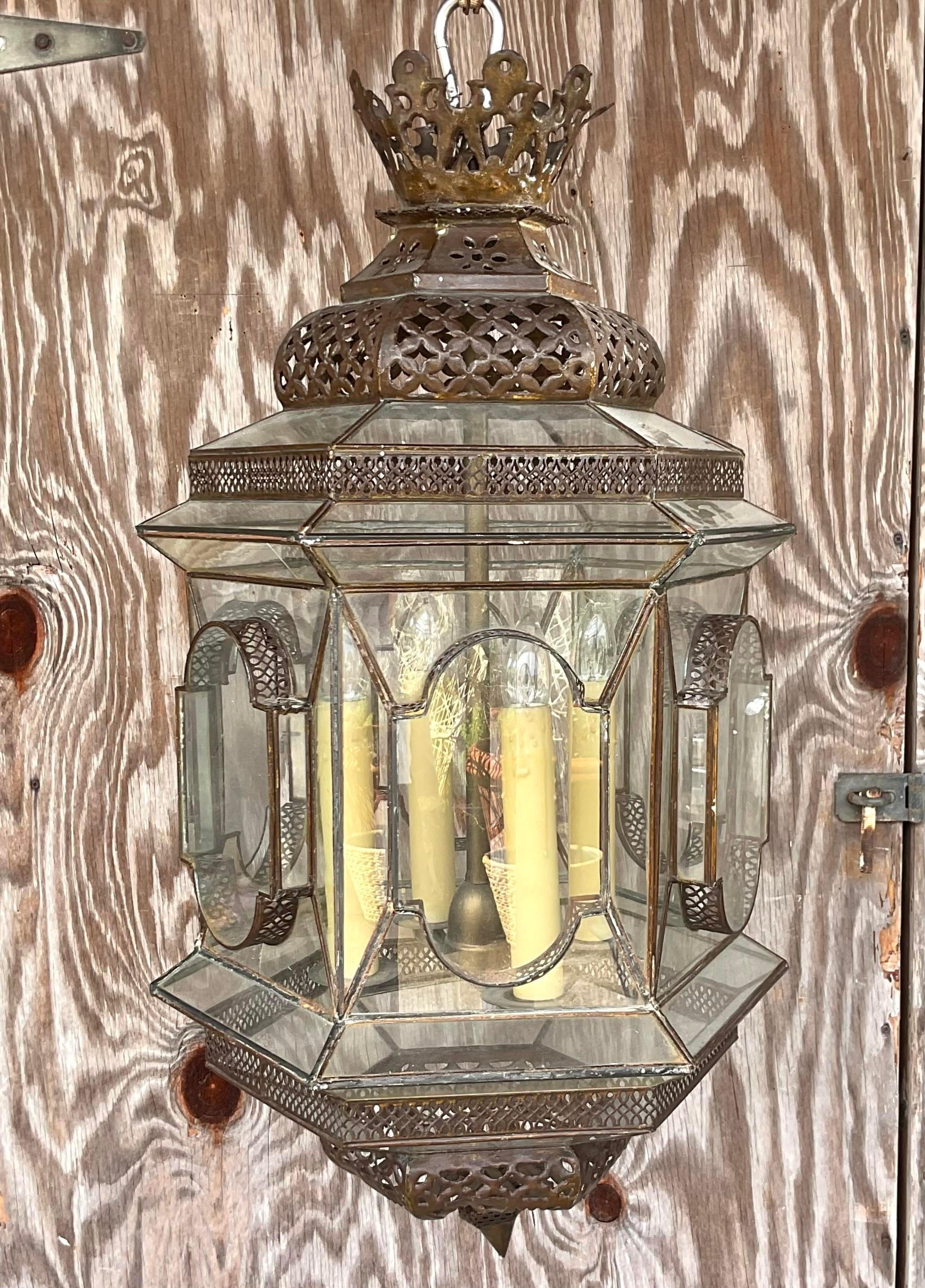 Vintage Boho Moroccan Morrish Patinated Lantern For Sale at 1stDibs