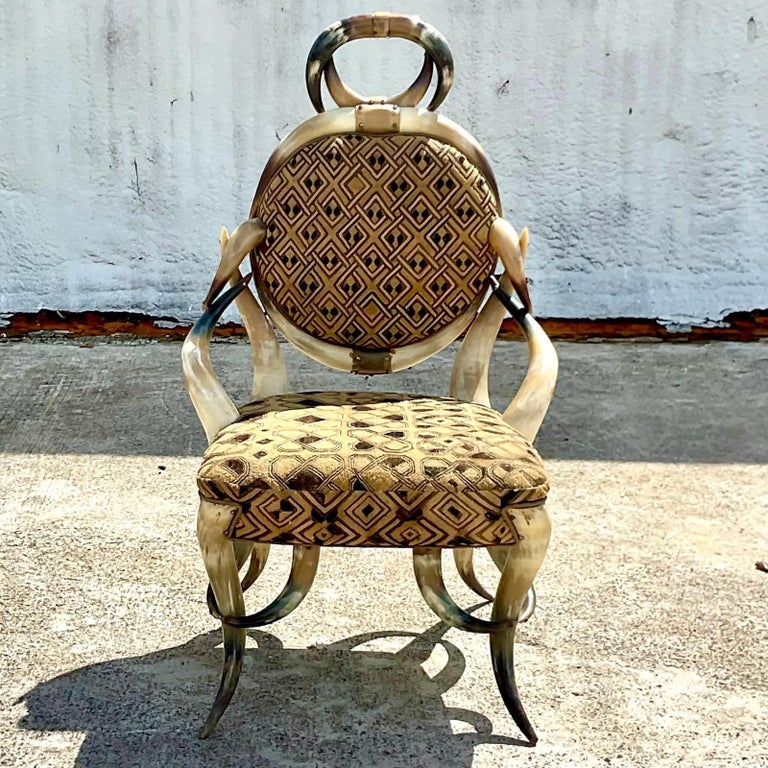 Vintage Boho Mud Cloth Horn Chair For Sale at 1stDibs