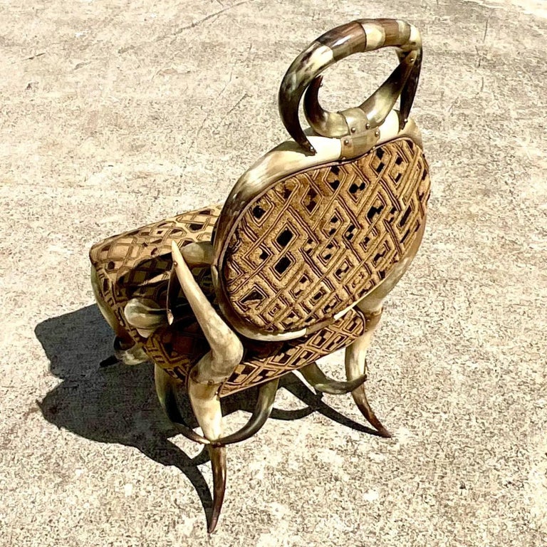 Vintage Boho Mud Cloth Horn Chair For Sale at 1stDibs