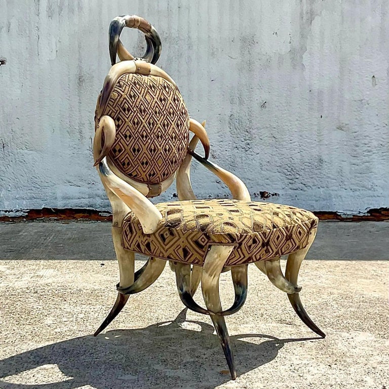 Vintage Boho Mud Cloth Horn Chair For Sale at 1stDibs