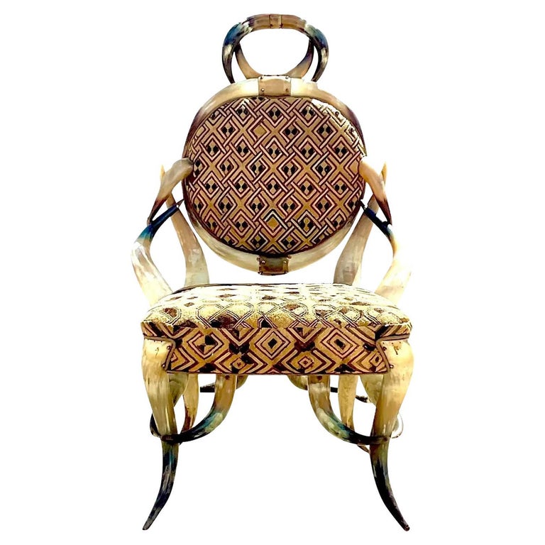 Vintage Boho Mud Cloth Horn Chair For Sale at 1stDibs
