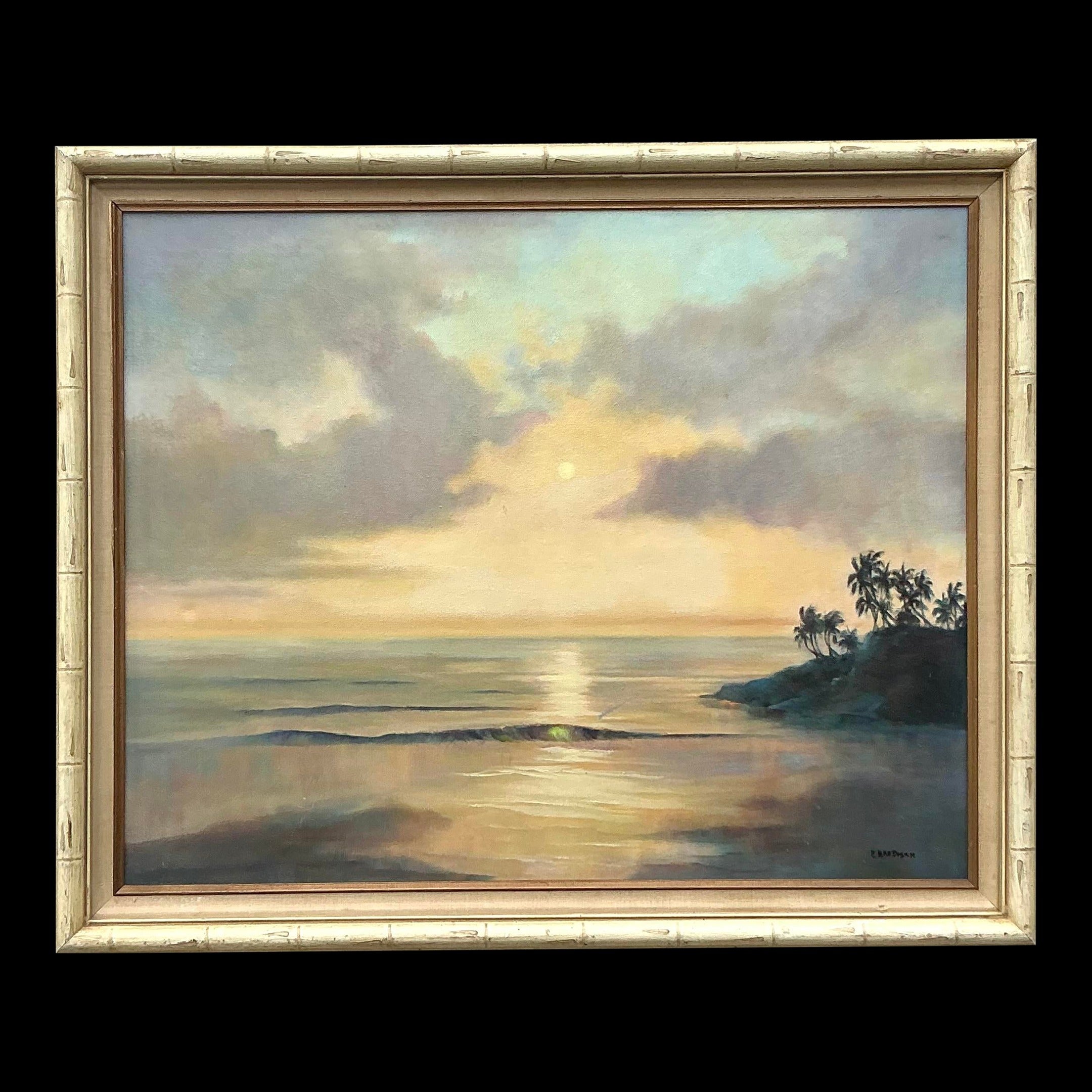 Vintage Boho Original Landscape Oil Painting on Canvas For Sale at 1stDibs