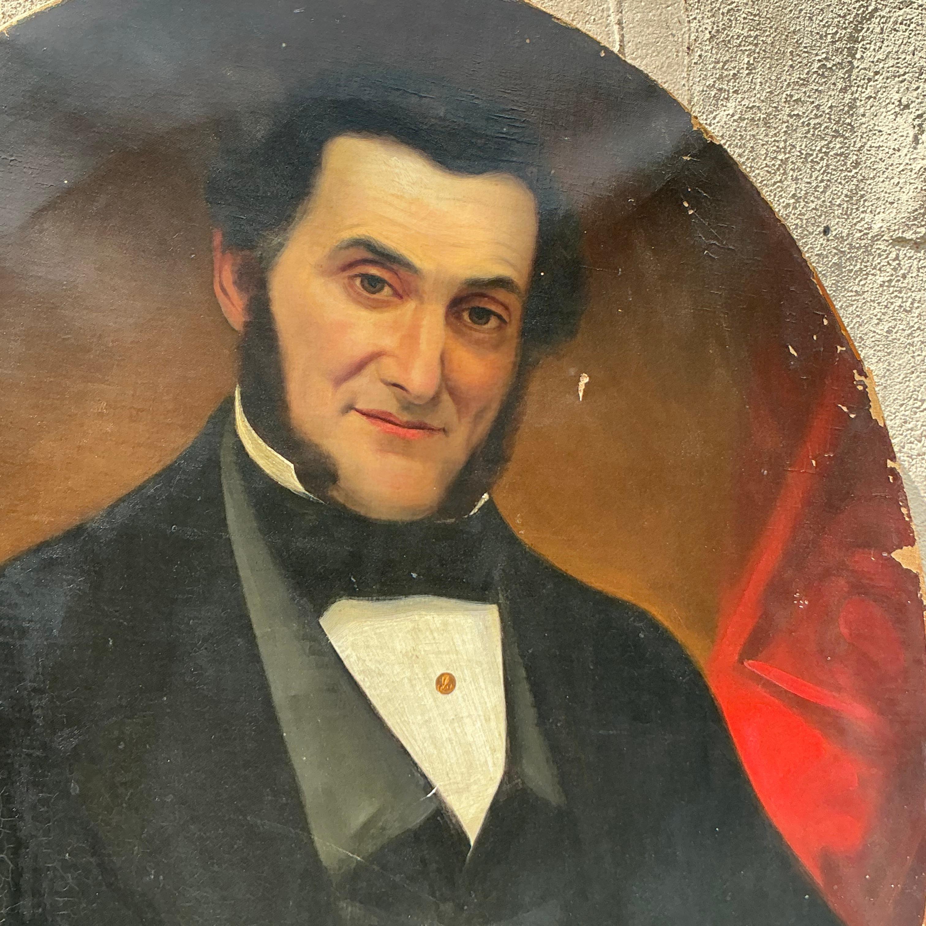 Vintage Boho Original Oil Portrait of Man For Sale at 1stDibs