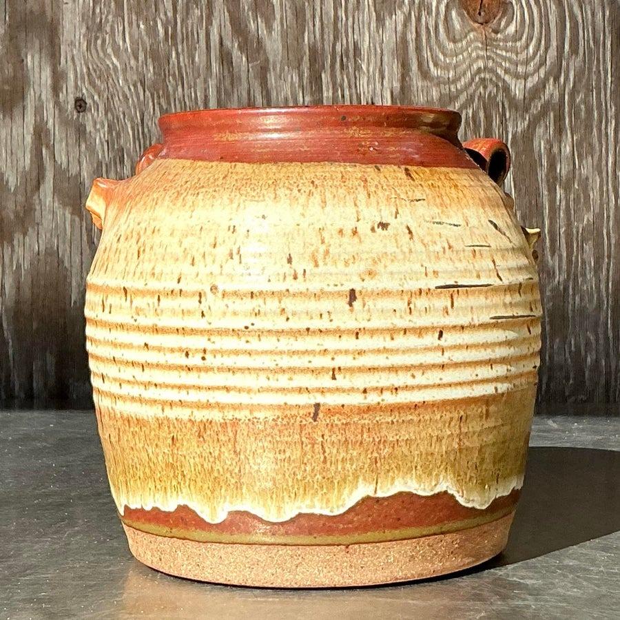 Vintage Boho Original Studio Pottery Ribbon Vase For Sale at 1stDibs