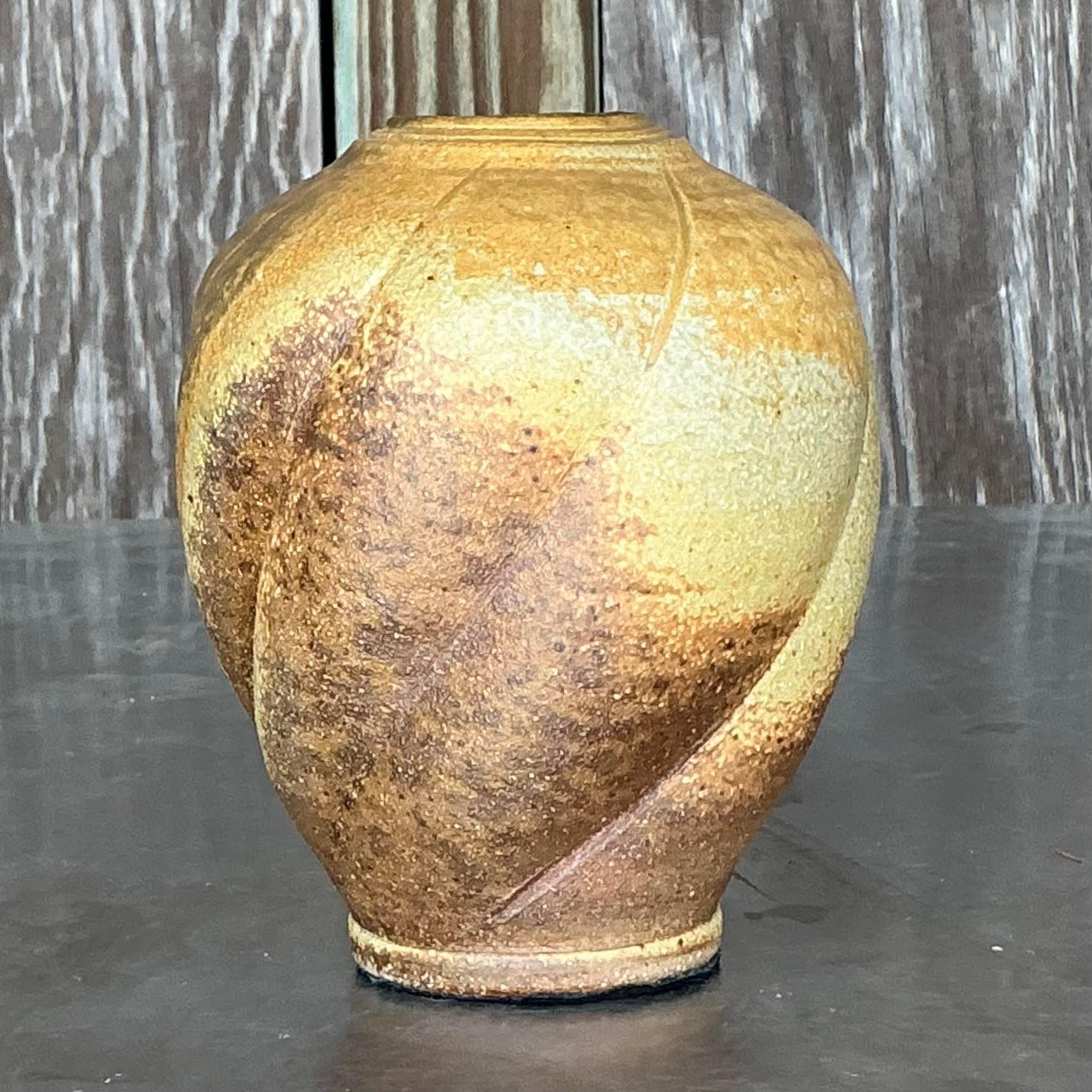 Vintage Boho Original Studio Pottery Vase For Sale at 1stDibs