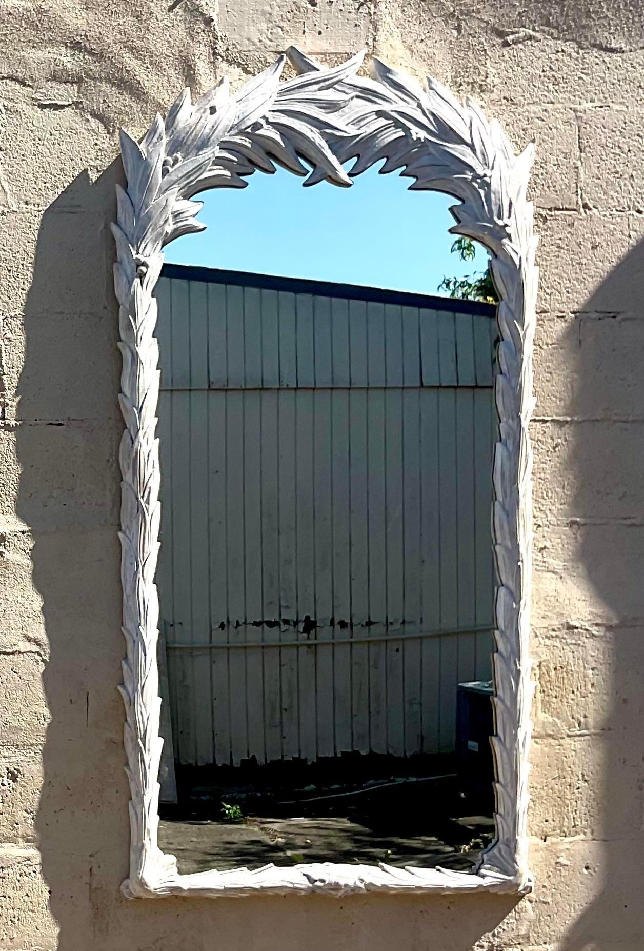 Vintage Boho Palm Leaf Surround Tall Mirror For Sale at 1stDibs