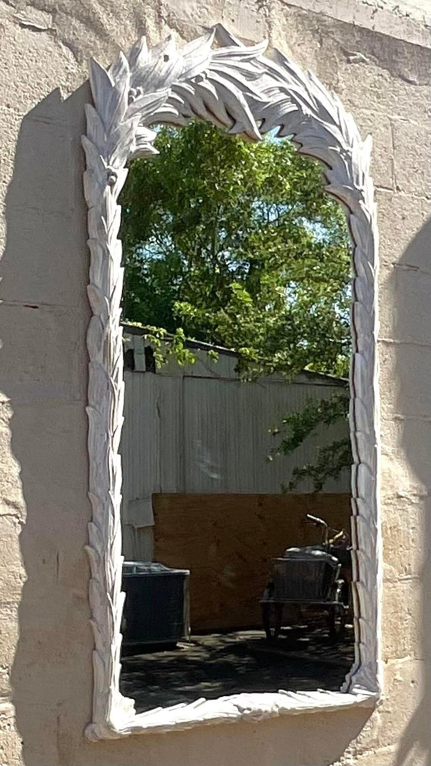 Vintage Boho Palm Leaf Surround Tall Mirror For Sale at 1stDibs