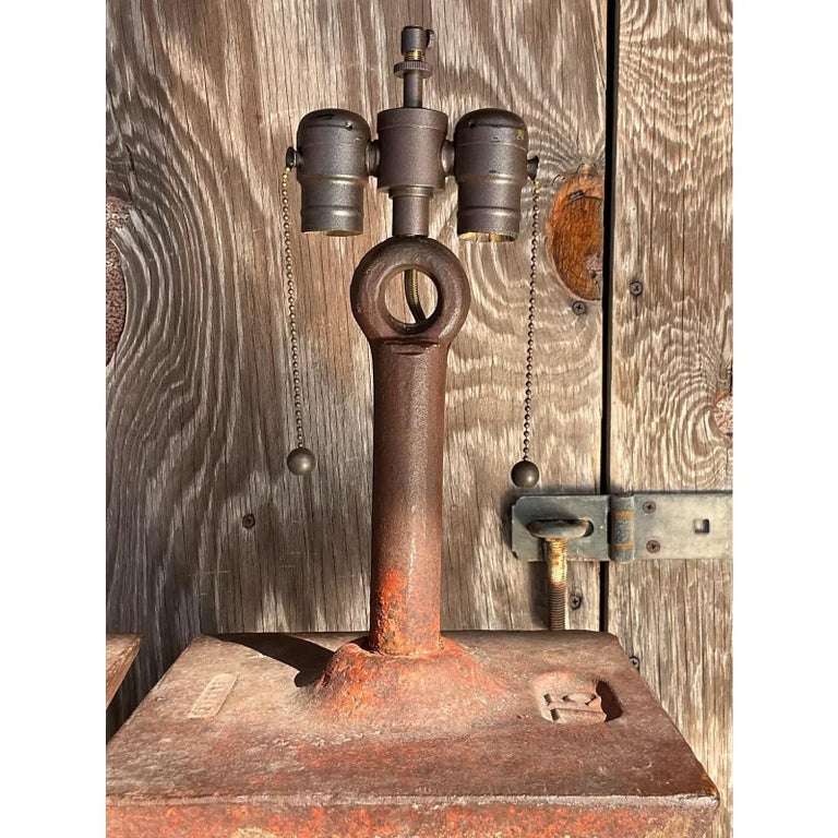 Vintage Boho Patinated Iron Boat Weight Lamps - a Pair For Sale at 1stDibs