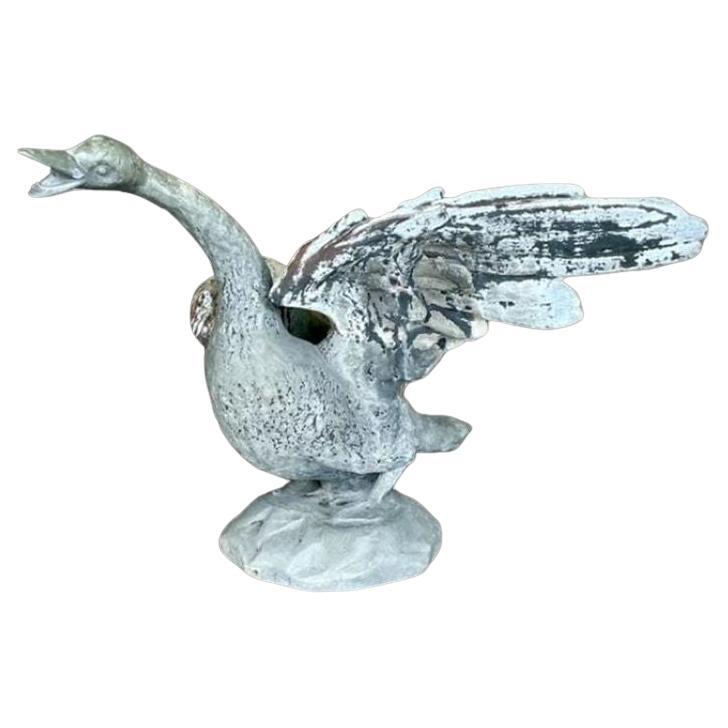 Vintage Boho Patinated Lead Goose Statue For Sale at 1stDibs
