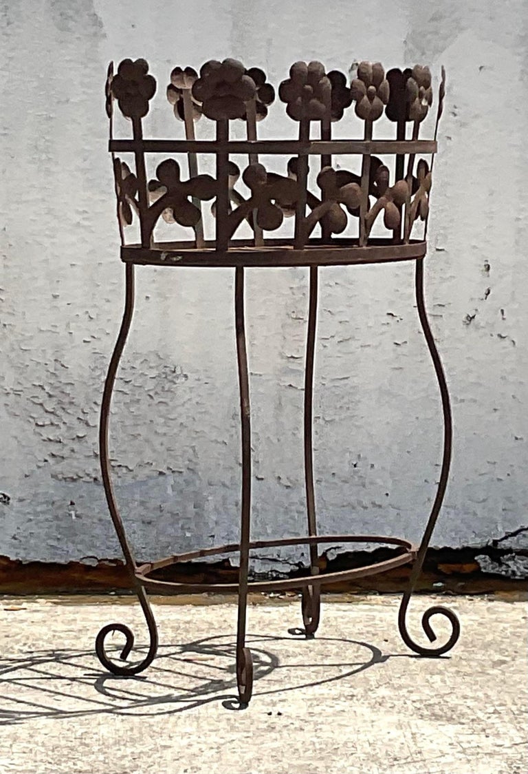 Vintage Boho Patinated Plant Stand For Sale at 1stDibs