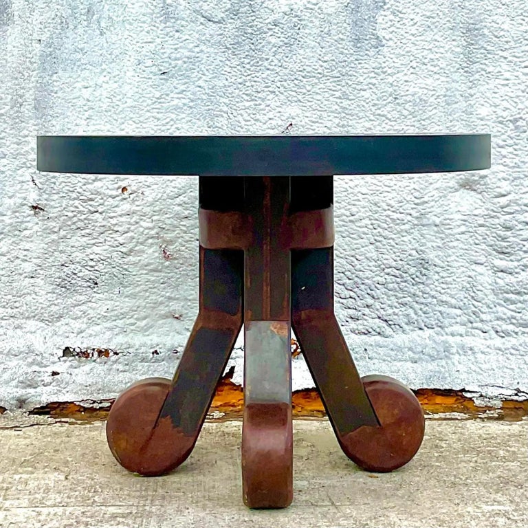 Vintage Boho Patinated Steel Table For Sale at 1stDibs