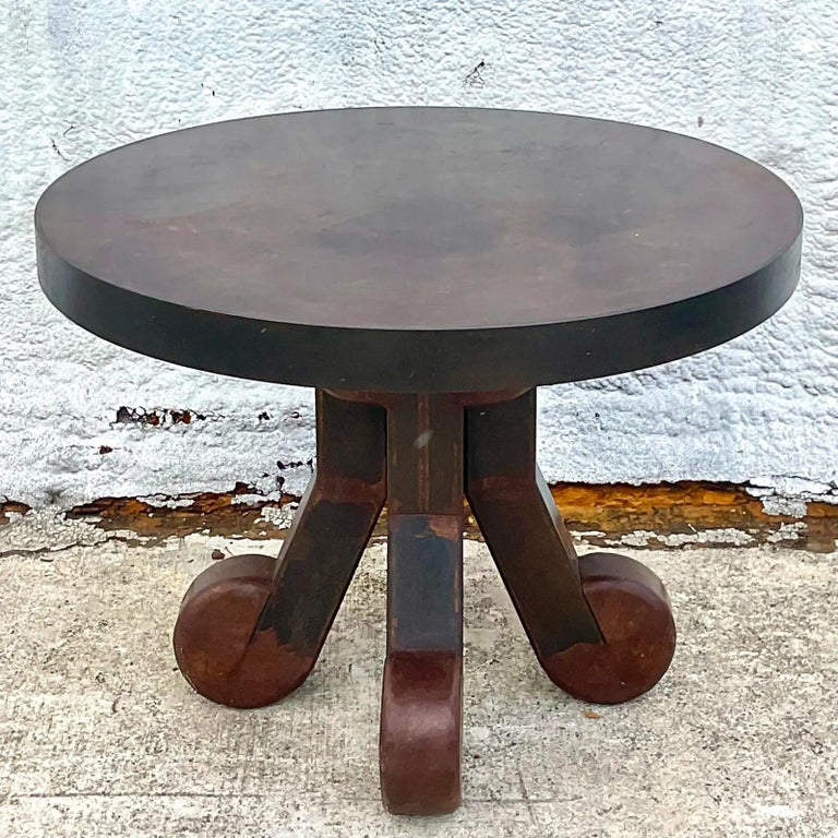 Vintage Boho Patinated Steel Table For Sale at 1stDibs