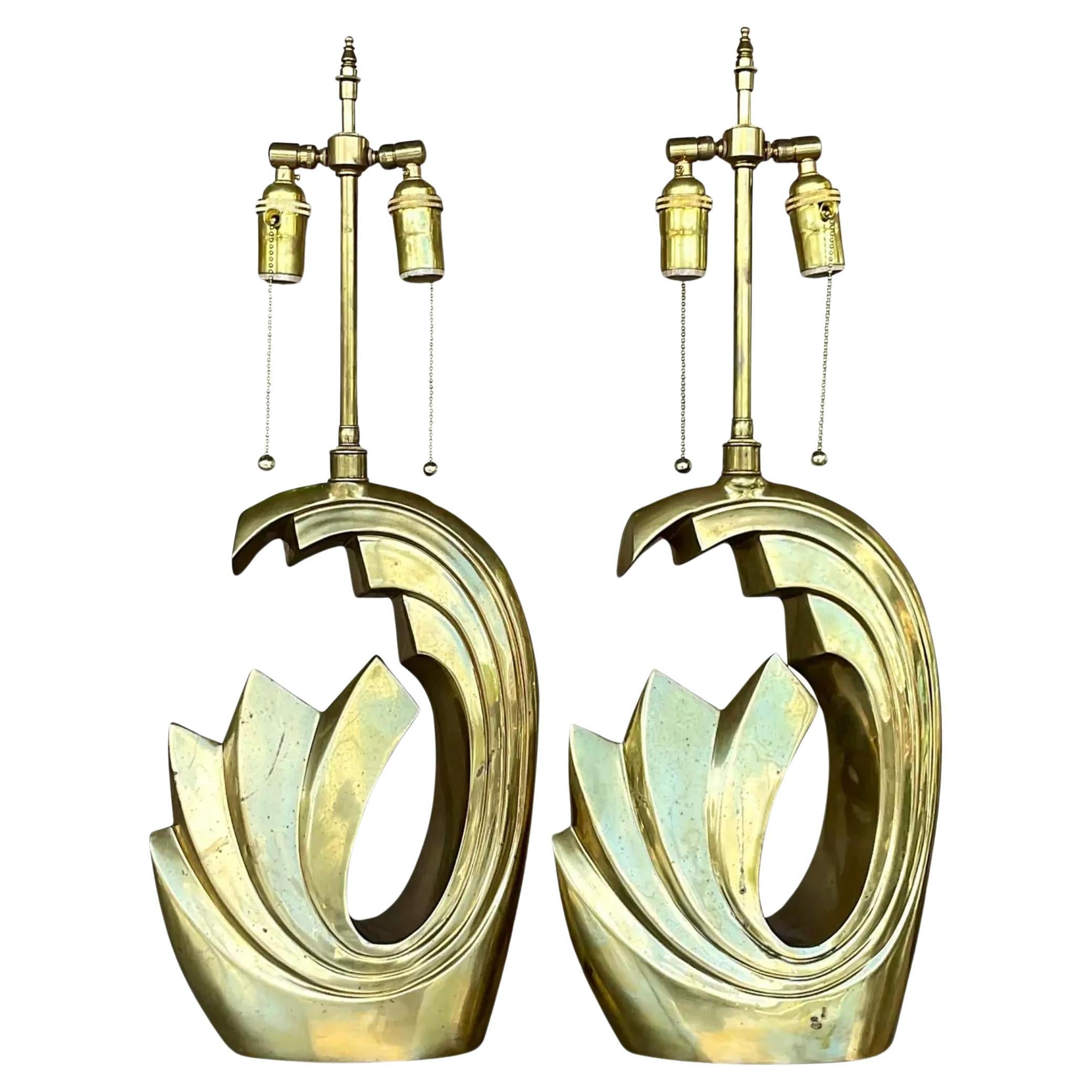 Vintage Boho Pierre Cardin C-86 Brass Wave Lamps - a Pair For Sale at ...