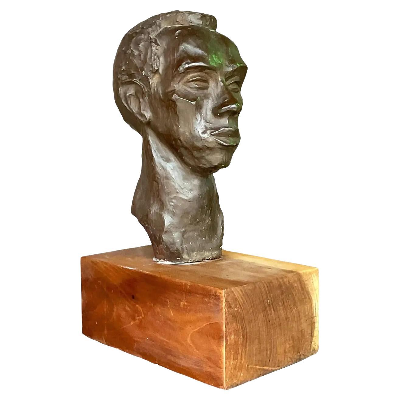 Vintage Realist Plaster Bust of a Man Sculpture For Sale at 1stDibs