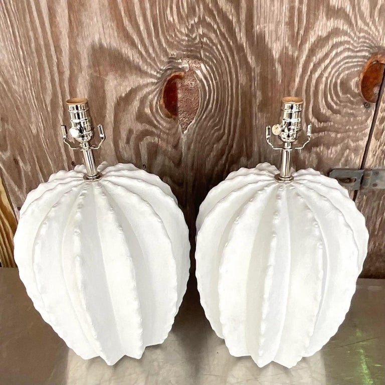 Vintage Boho Plaster Cactus Table Lamps - a Pair For Sale at 1stDibs