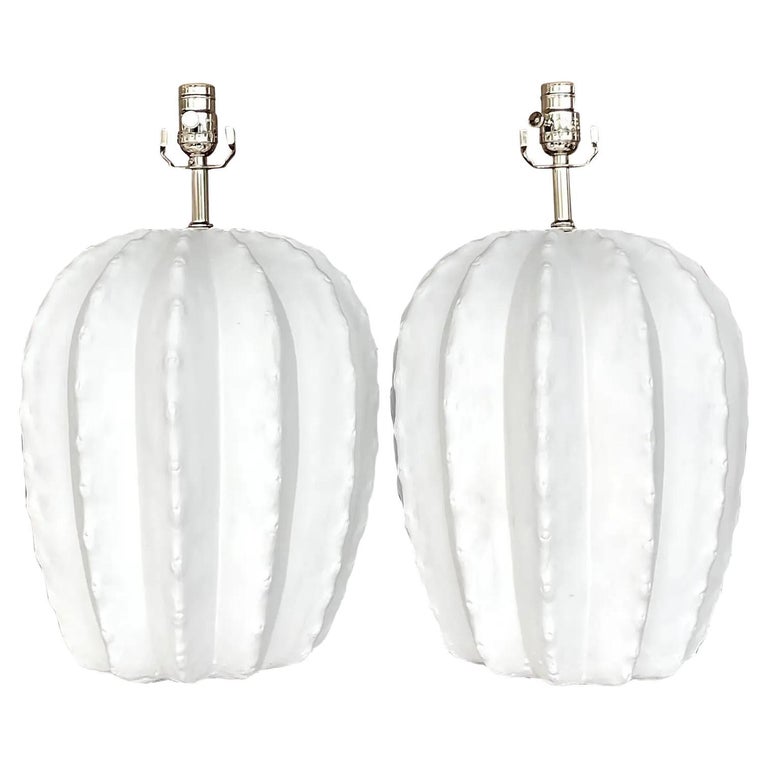 Vintage Boho Plaster Cactus Table Lamps - a Pair For Sale at 1stDibs