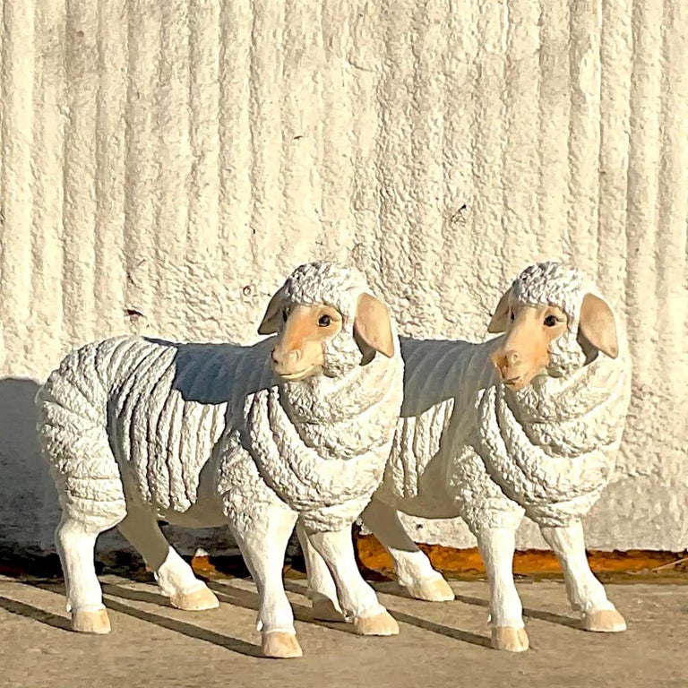 Vintage Boho Plaster Over Resin Sheep - a Pair For Sale at 1stDibs