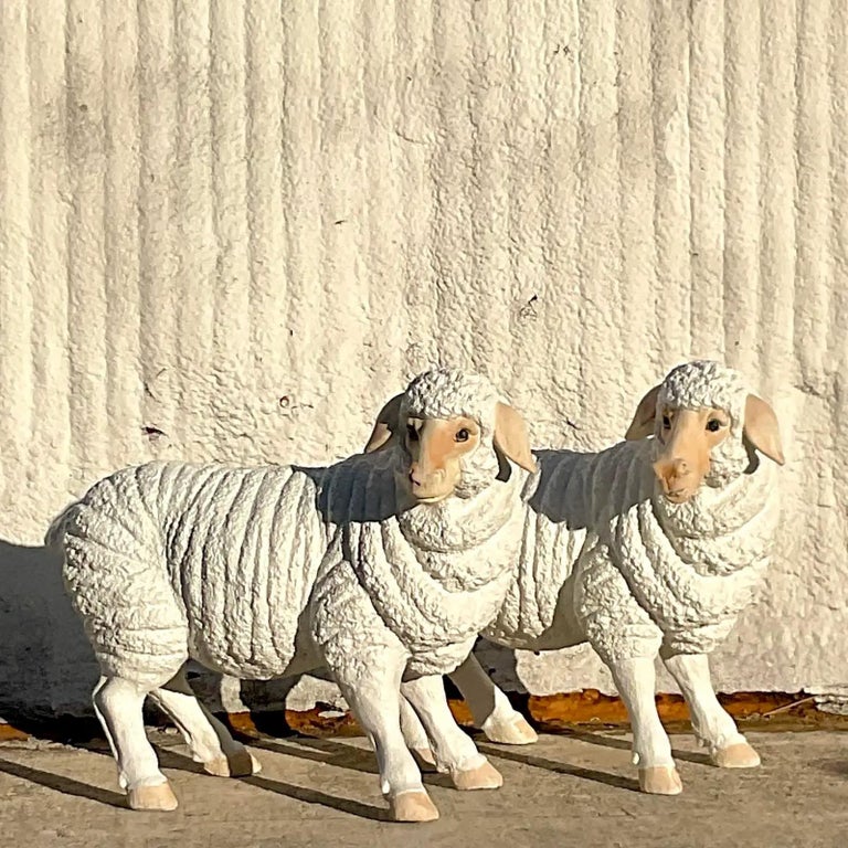 Vintage Boho Plaster Over Resin Sheep - a Pair For Sale at 1stDibs