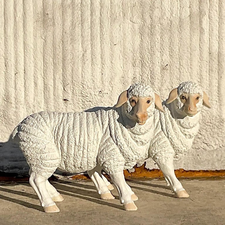 Vintage Boho Plaster Over Resin Sheep - a Pair For Sale at 1stDibs