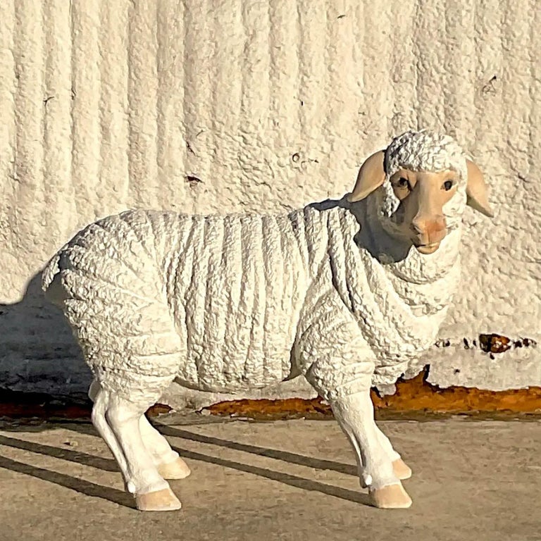 Vintage Boho Plaster Over Resin Sheep - a Pair For Sale at 1stDibs