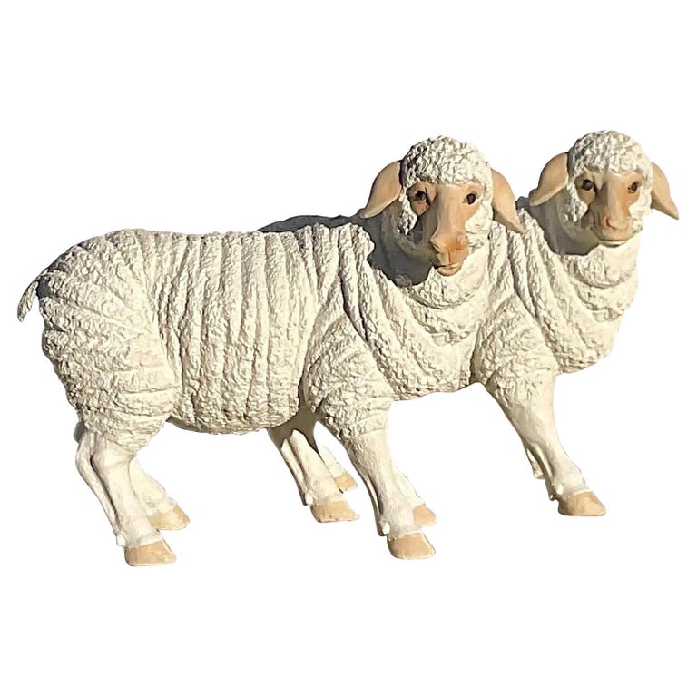 Vintage Boho Plaster Over Resin Sheep - a Pair For Sale at 1stDibs