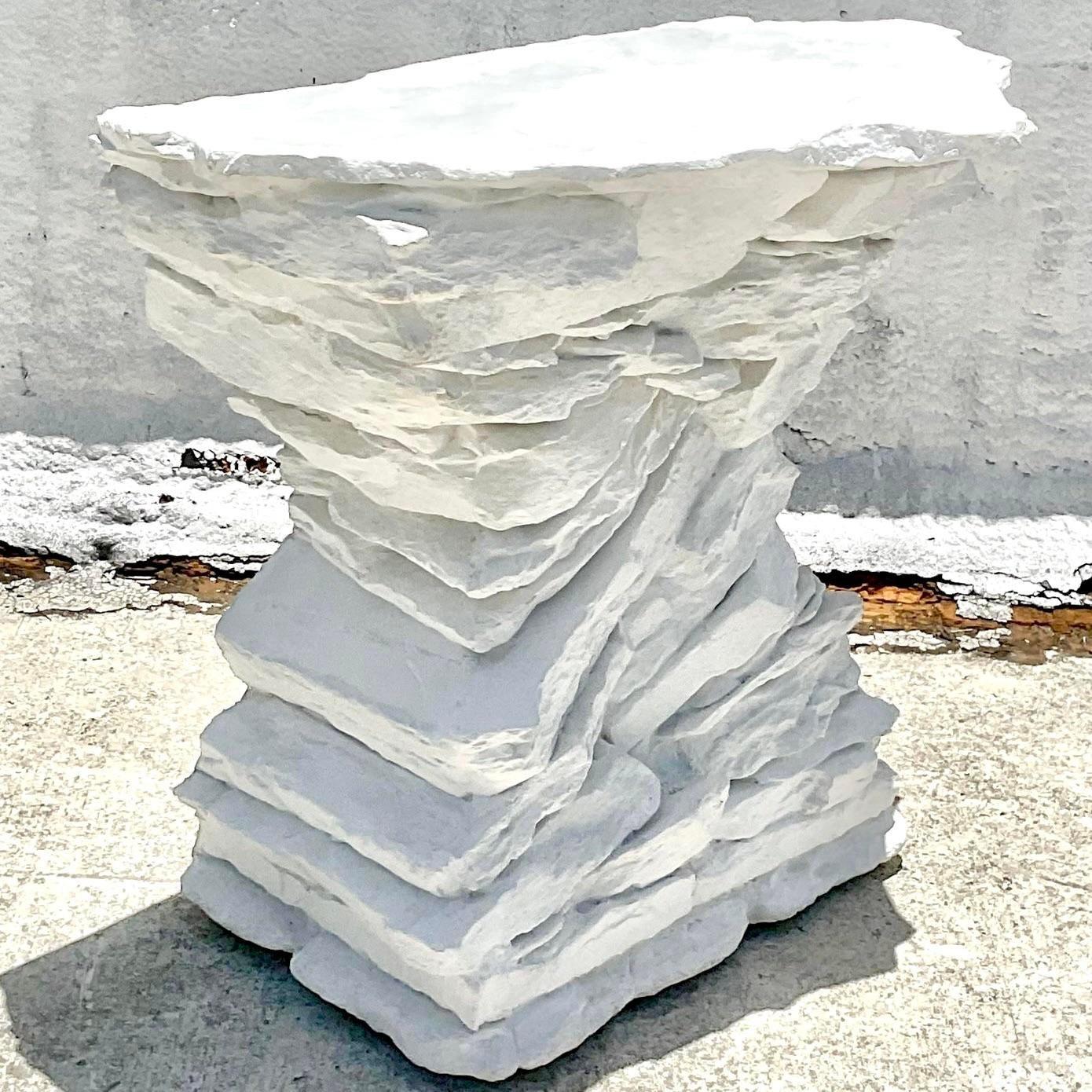 Vintage Boho Plaster Stacked Rock Console Table After Sirmos For Sale ...