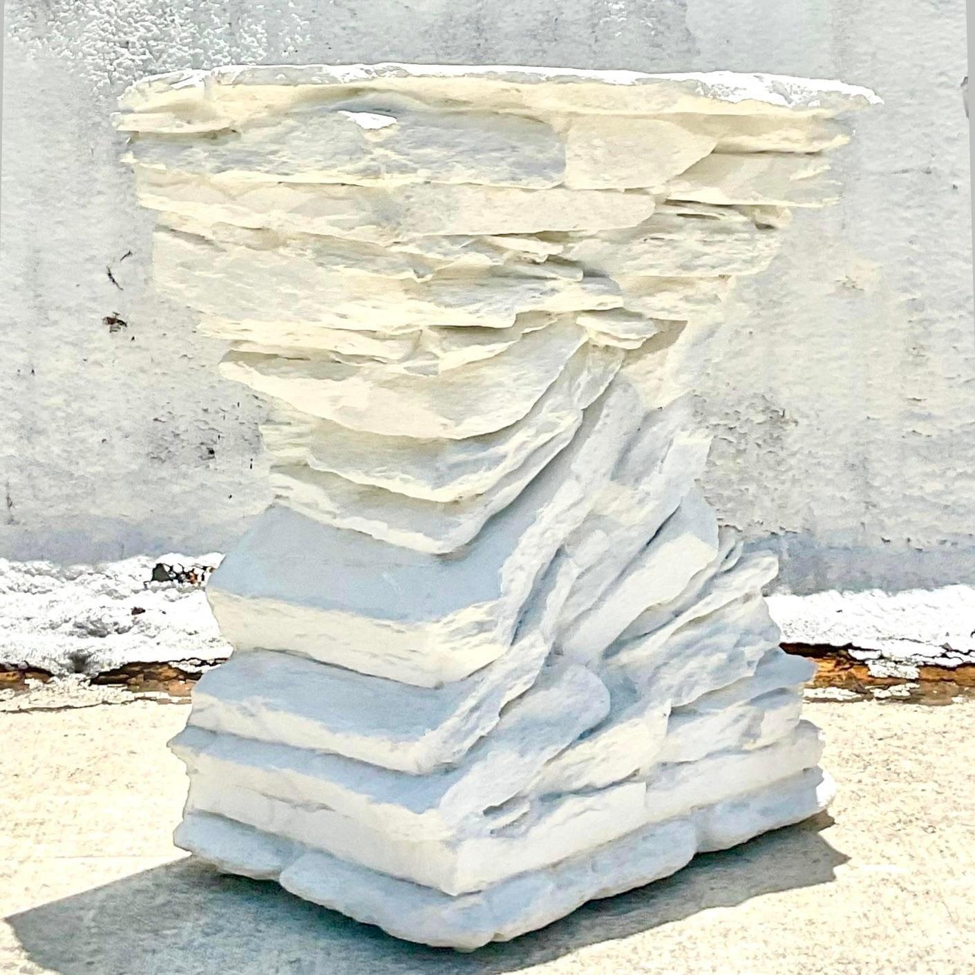 Vintage Boho Plaster Stacked Rock Console Table After Sirmos For Sale ...