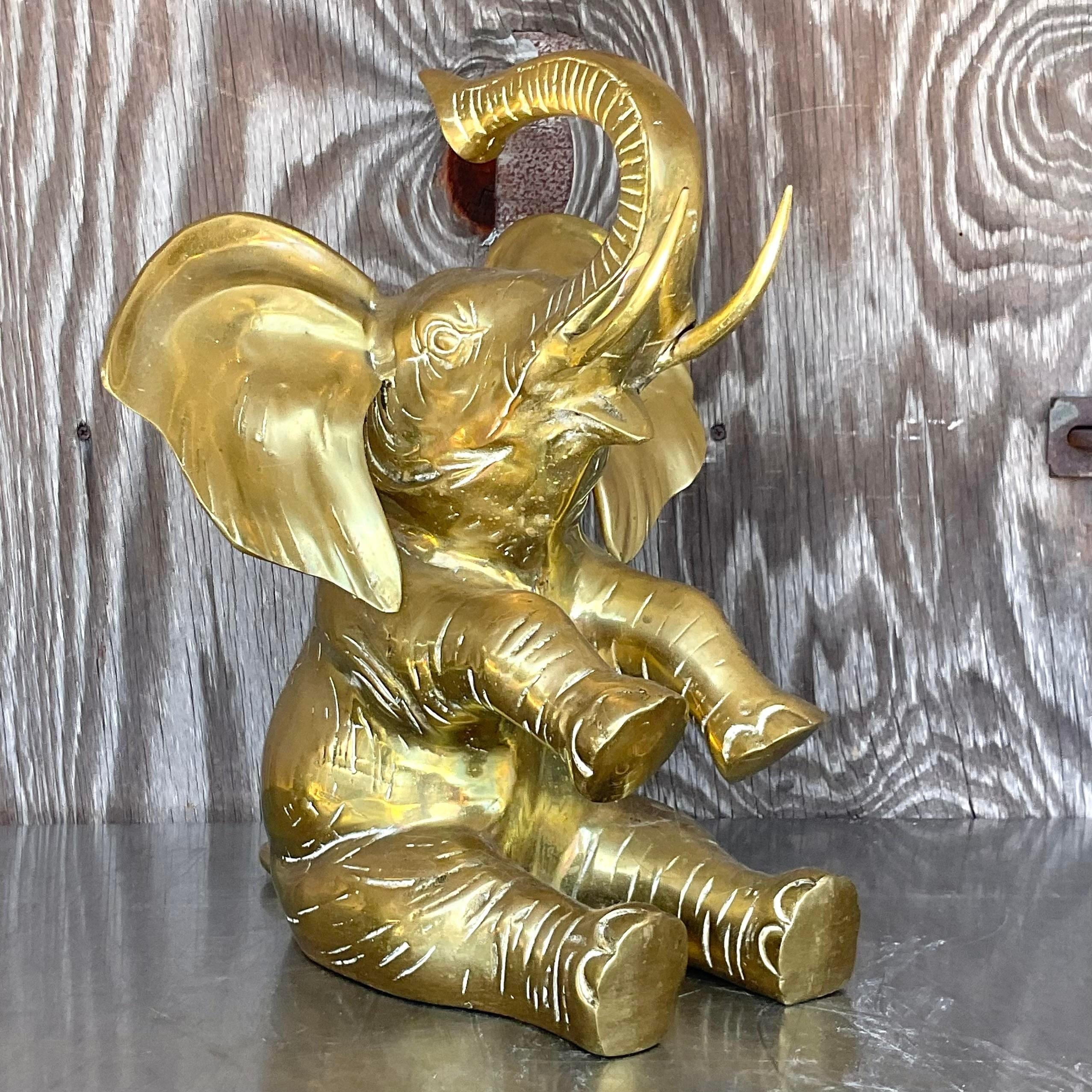 Vintage Boho Polished Brass Elephant For Sale at 1stDibs