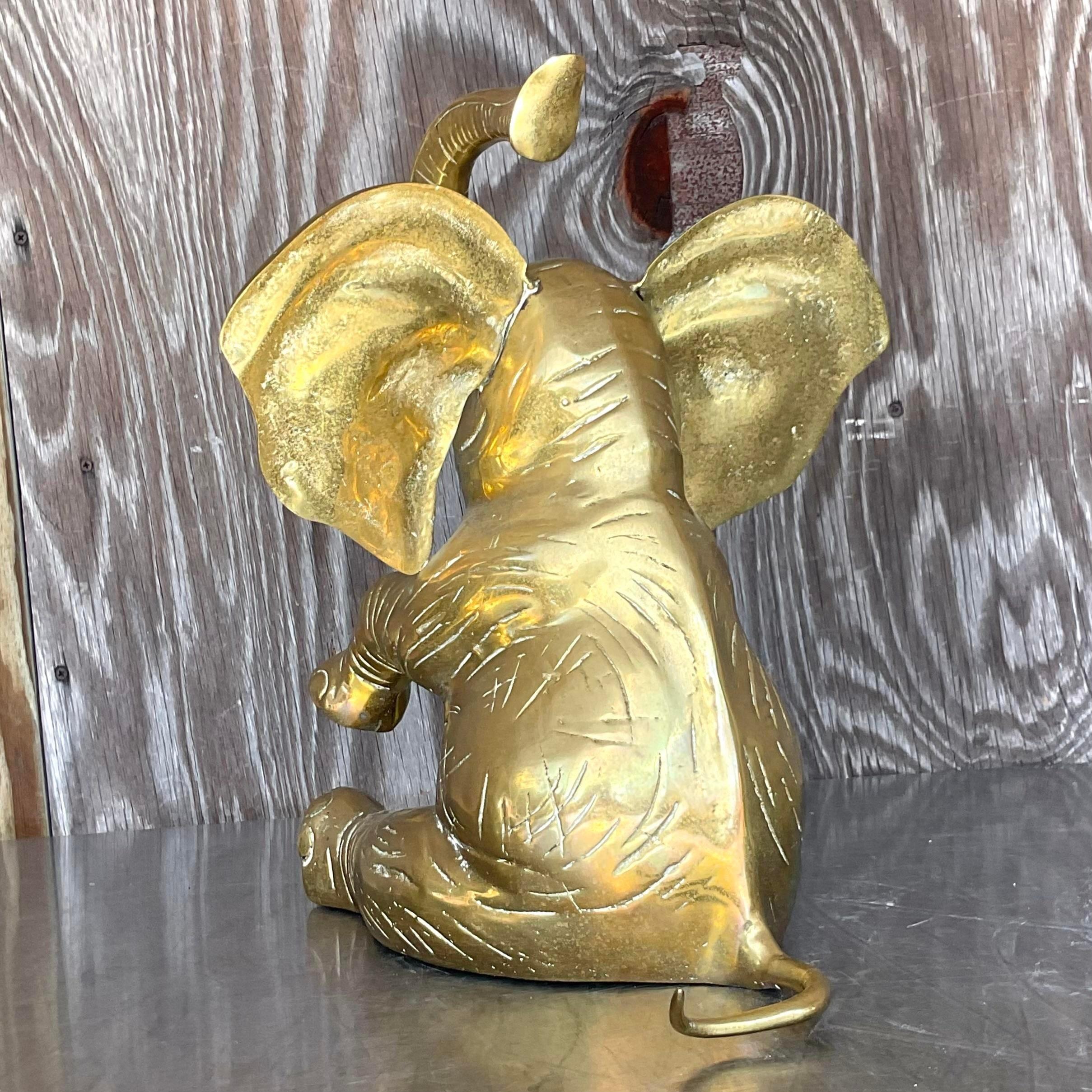 Vintage Boho Polished Brass Elephant For Sale at 1stDibs