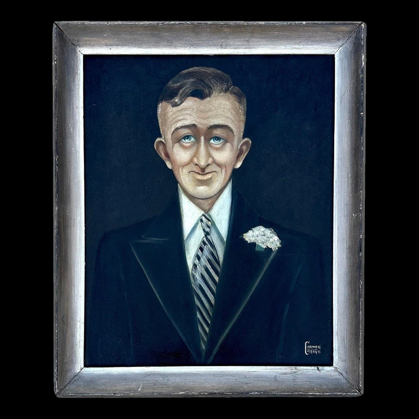 Vintage Boho Portrait of Man Oil on Canvas For Sale at 1stDibs