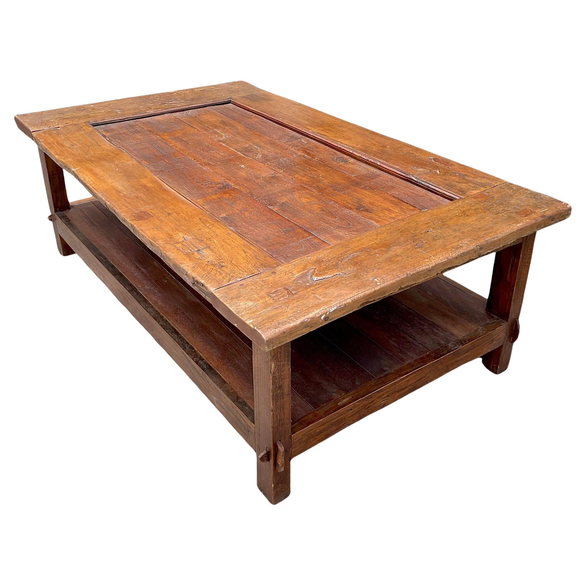 Vintage Boho Wood Square Coffee Table For Sale at 1stDibs