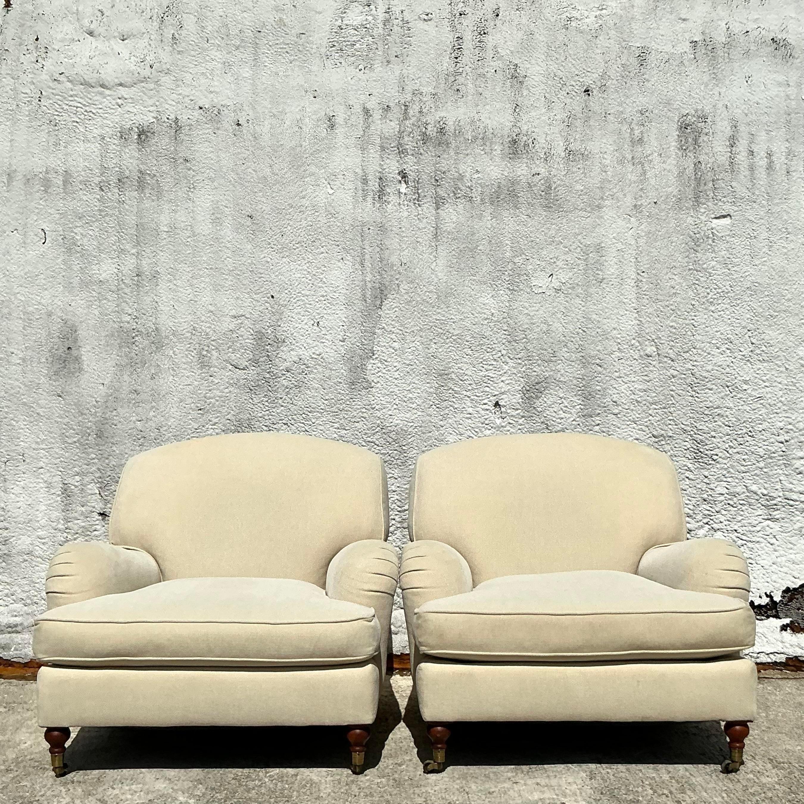 Vintage Boho Ralph Lauren English Roll Arm Lounge Chairs - a Pair For Sale at 1stDibs