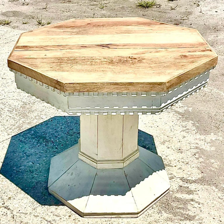 Vintage Boho Reclaimed Wood Octagon Notched Table For Sale at 1stDibs