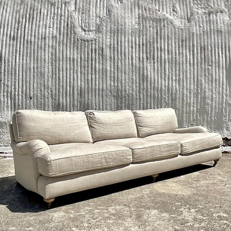 Vintage Boho Restoration Hardware Classic Roll Arm Belgian Linen Sofa ...