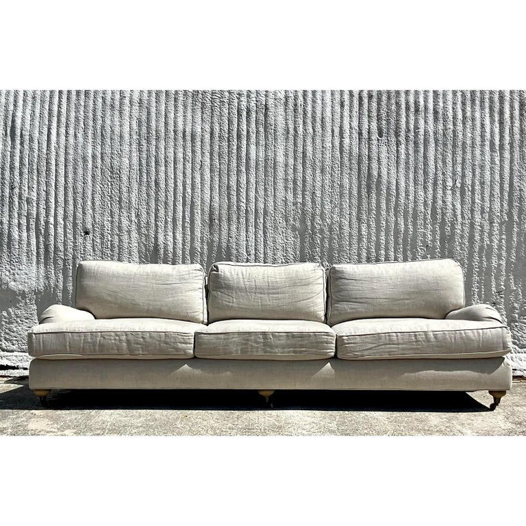 Vintage Boho Restoration Hardware Classic Roll Arm Belgian Linen Sofa ...