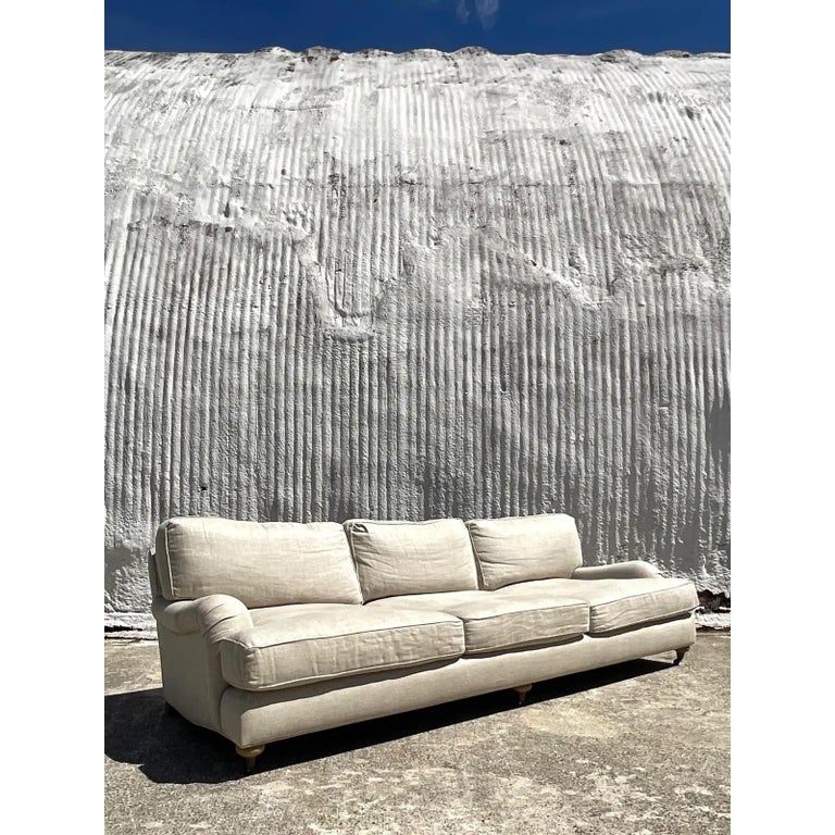 Vintage Boho Restoration Hardware Classic Roll Arm Belgian Linen Sofa ...