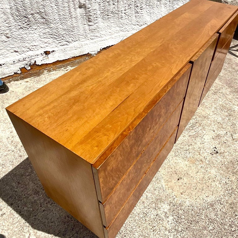Vintage Boho Roland Carter for Lane Burl Wood Credenza For Sale at 1stDibs