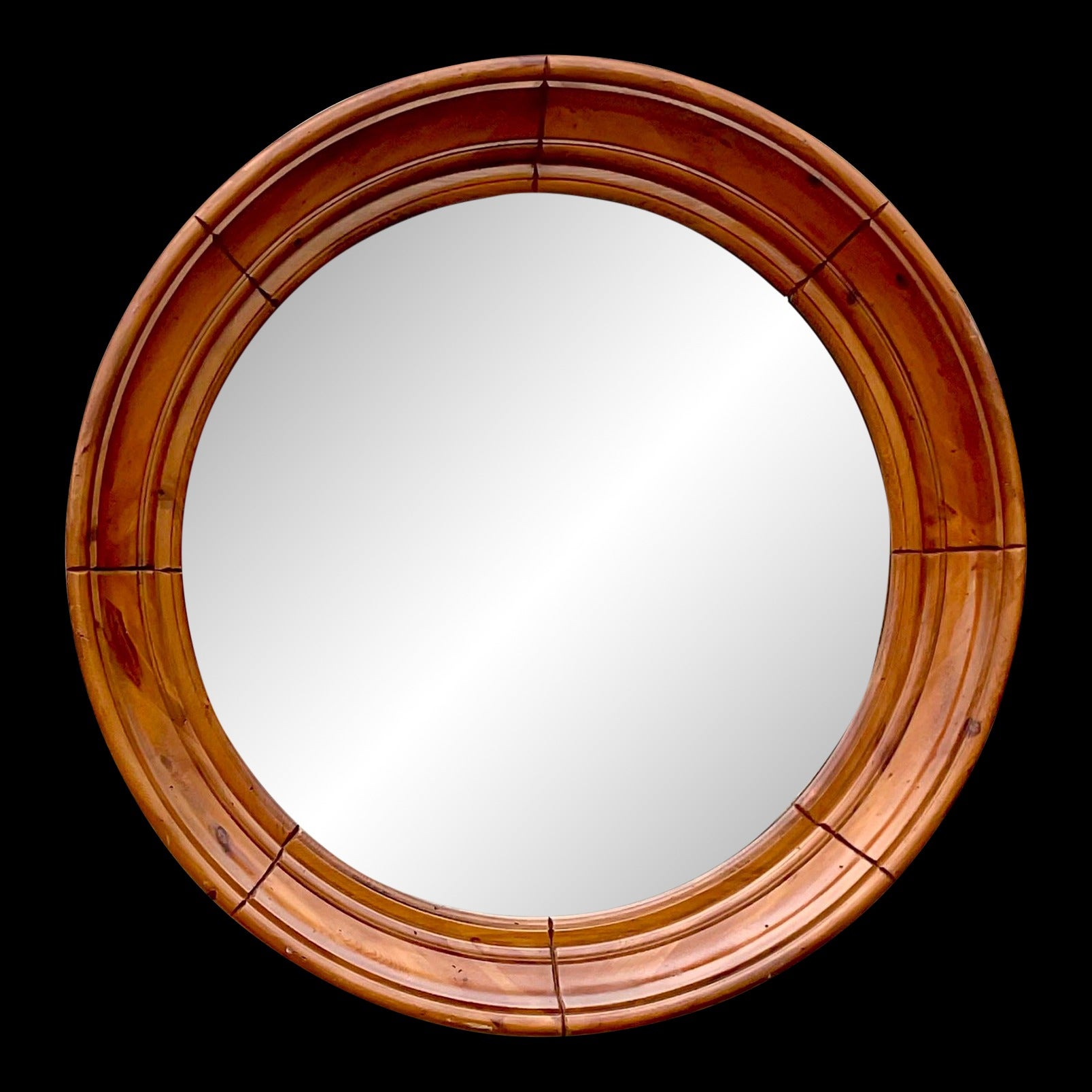 Vintage Boho Round Oak Mirror For Sale at 1stDibs