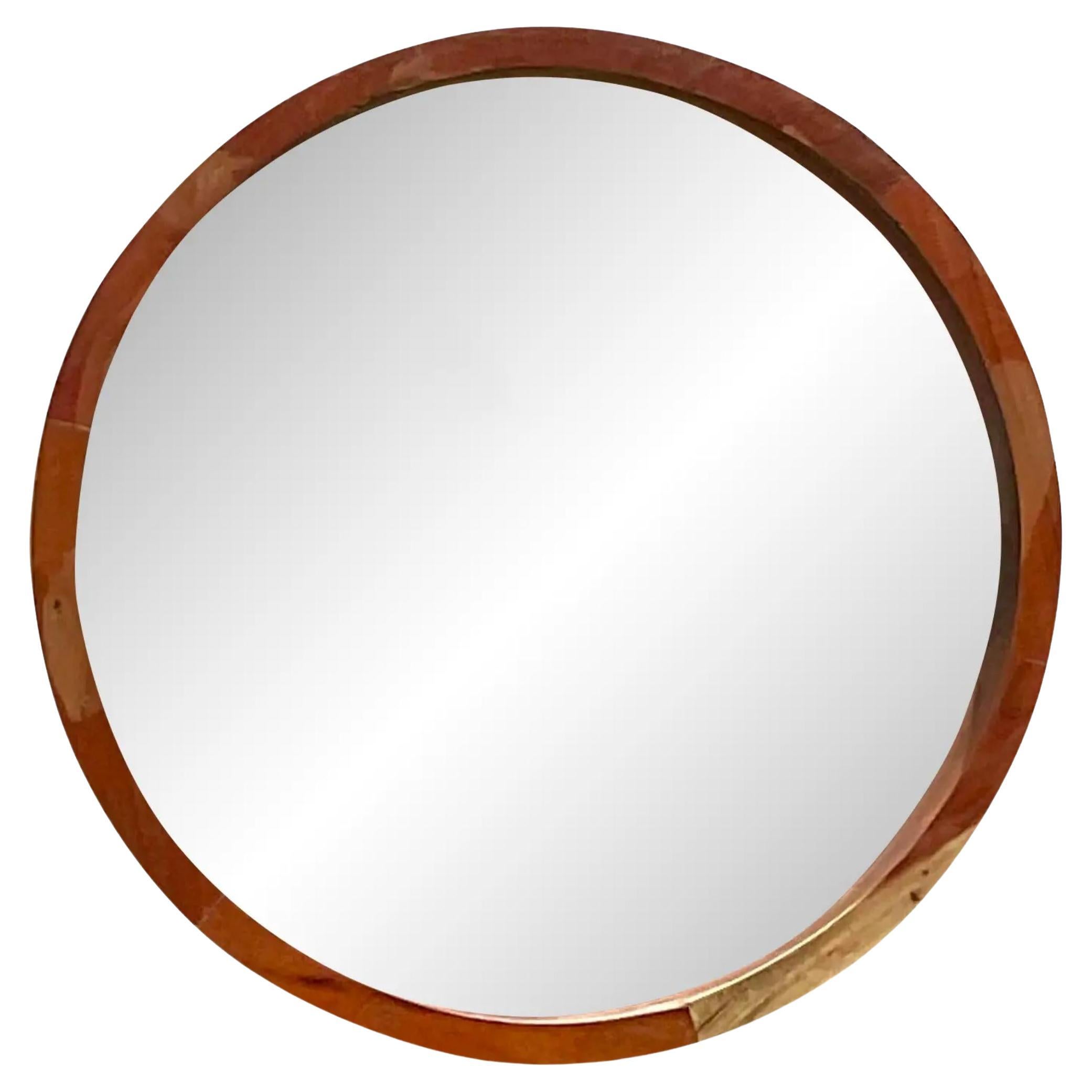 Vintage Boho Round Wooden Mirror For Sale at 1stDibs
