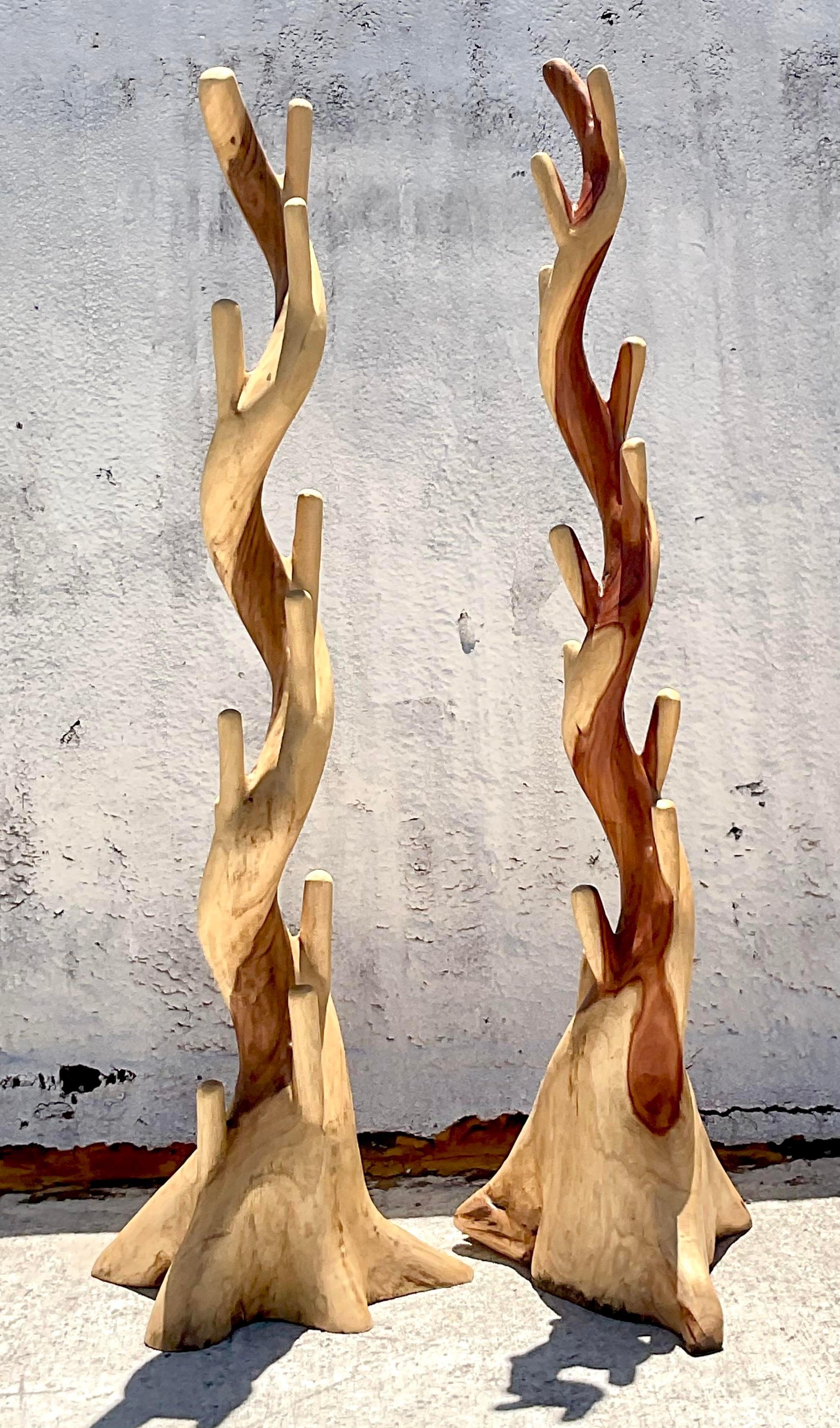 Vintage Boho Sculpted Wood Hat Racks - a Pair For Sale at 1stDibs