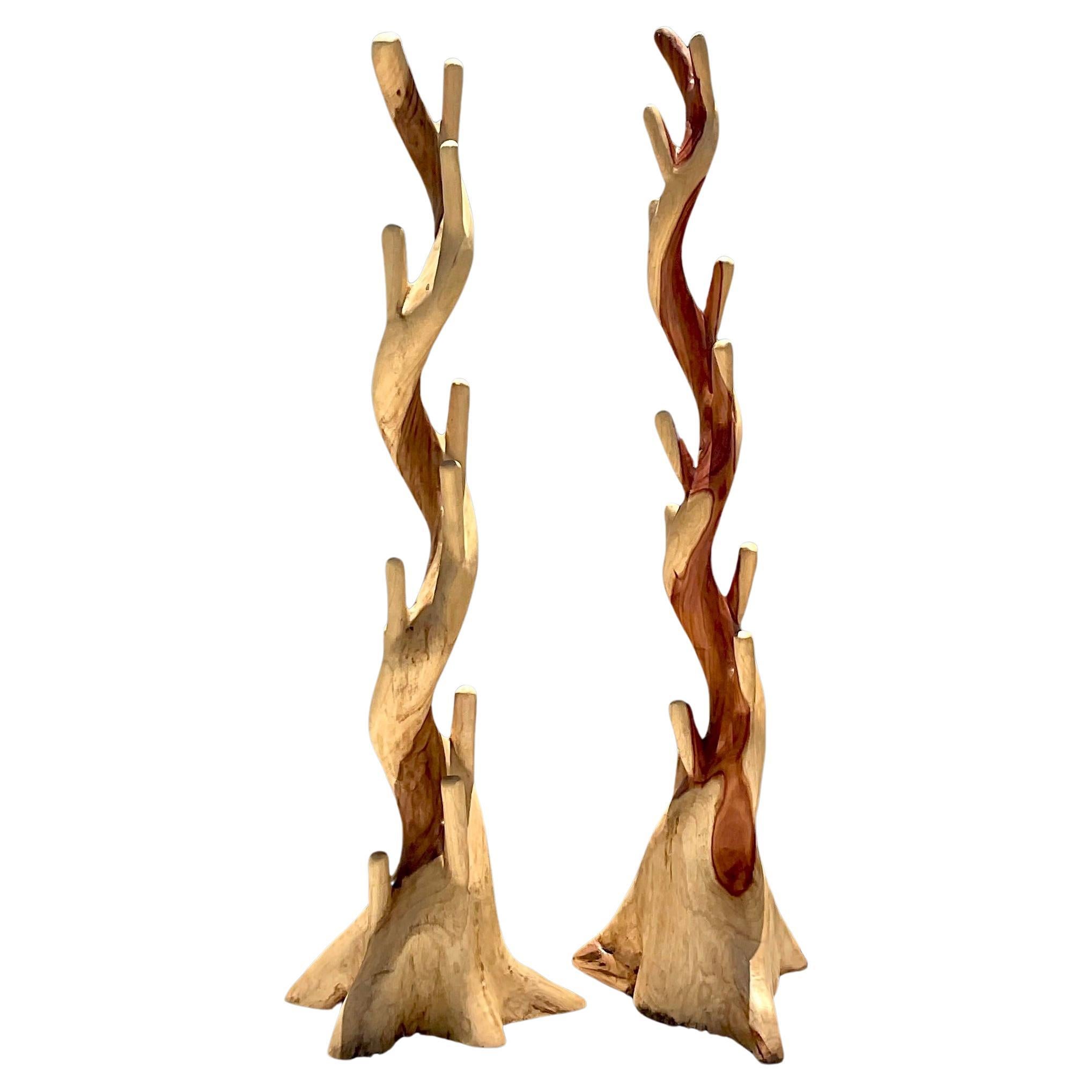Vintage Boho Sculpted Wood Hat Racks - a Pair For Sale at 1stDibs