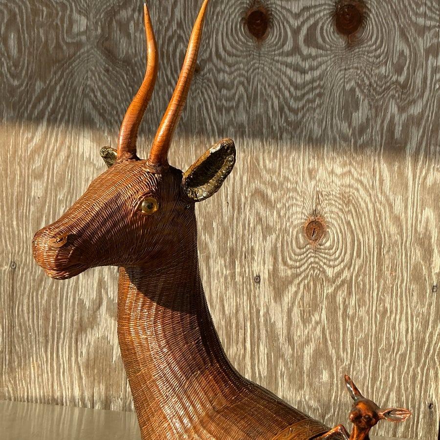 Vintage Boho Shanghai Weave Deer and Baby For Sale at 1stDibs