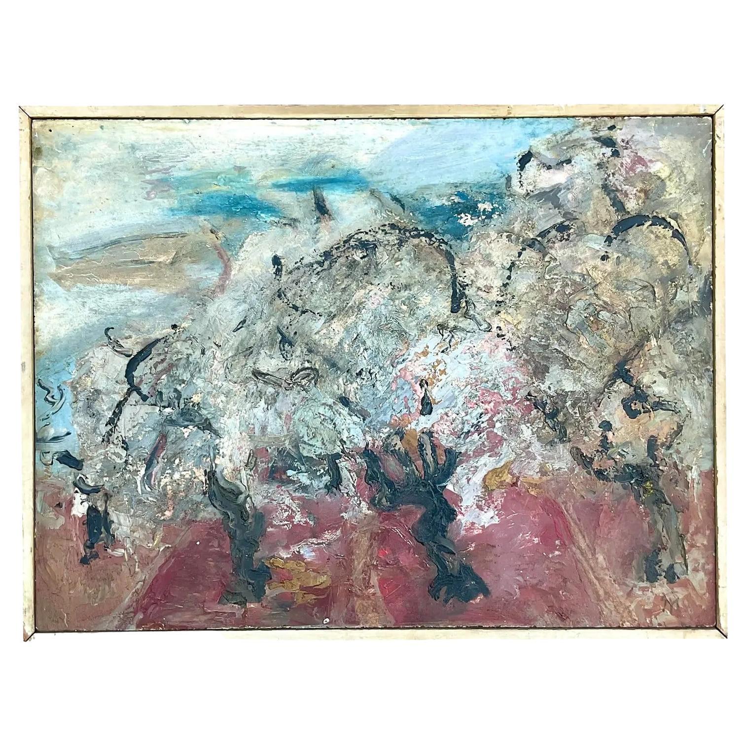 Vintage Signed Abstract Expressionist Original Oil Painting on Canvas ...