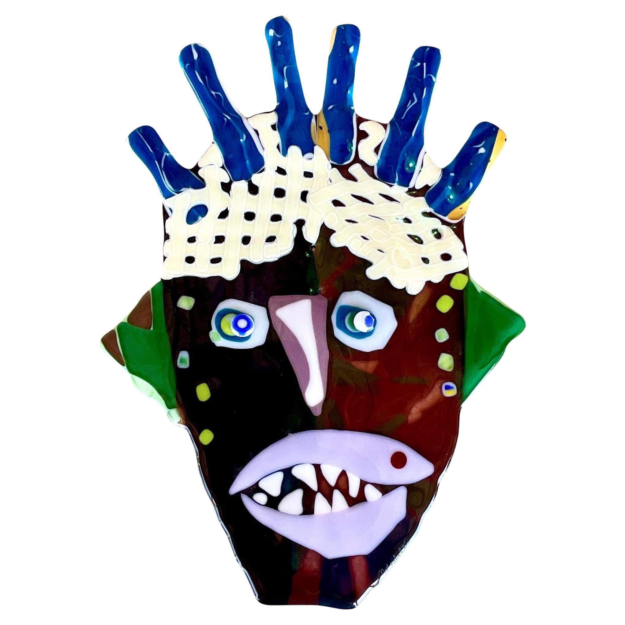 Vintage Contemporary Fused Glass Faces Wall Sculpture For Sale at 1stDibs