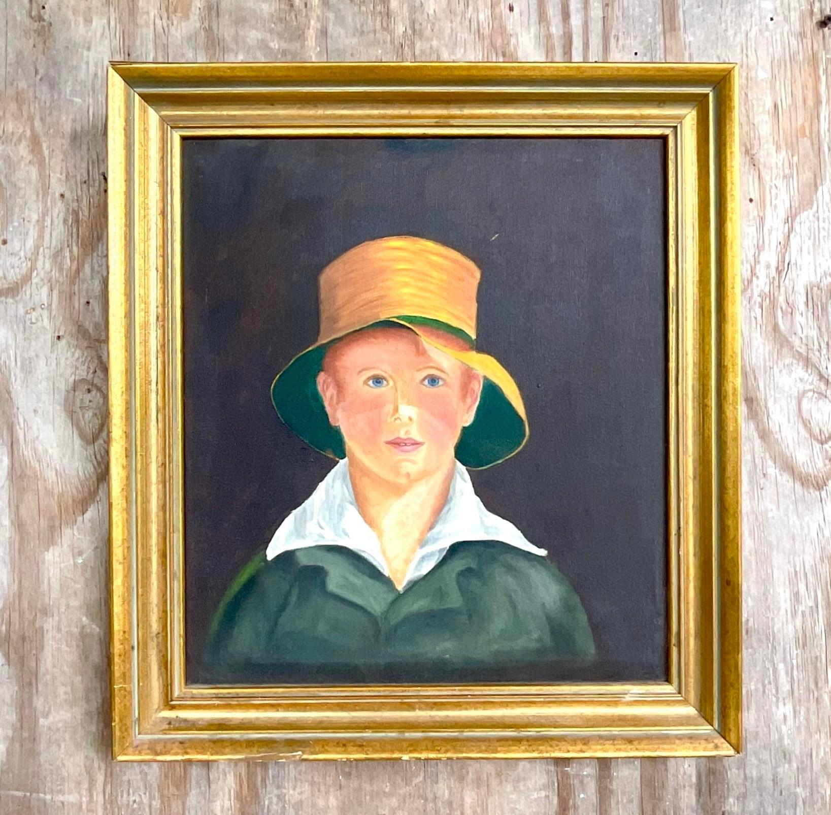 Vintage Boho Signed Original Oil Painting on Canvas of a Young Man in ...