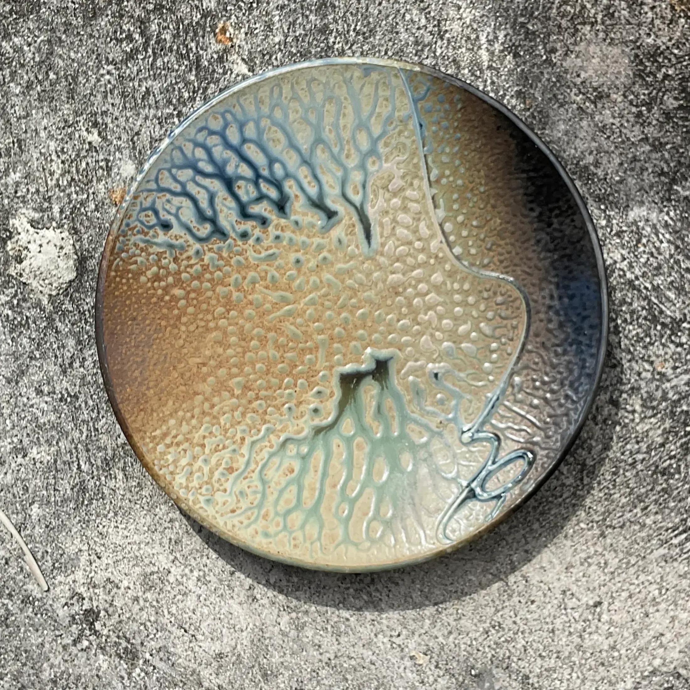 Vintage Boho Signed Studio Pottery Charger For Sale at 1stDibs
