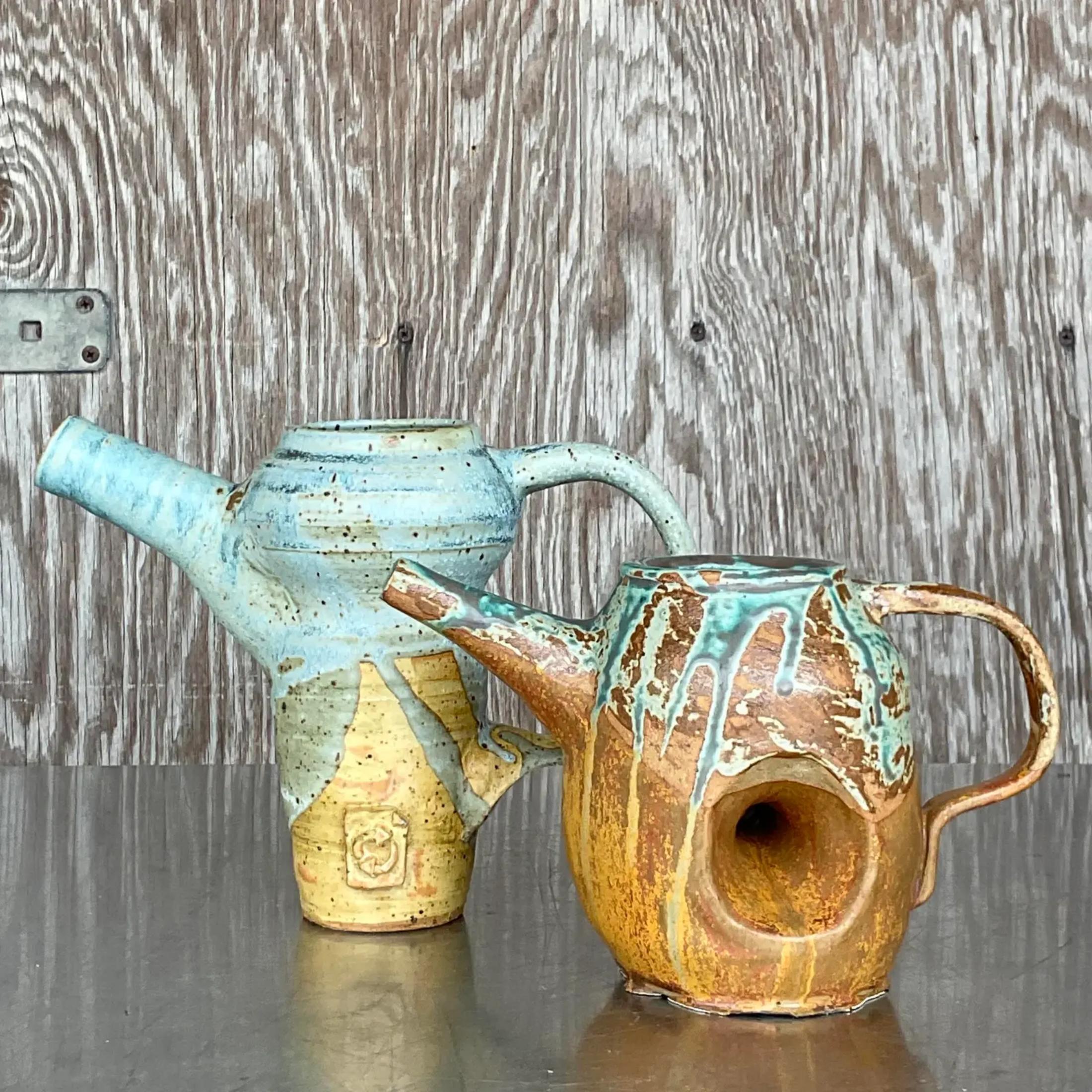 Vintage Boho Signed Studio Pottery Pitchers - a Set of 2 For Sale at ...